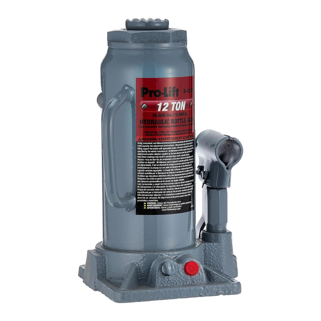 Pro-Lift B-012D Grey Hydraulic Bottle Jack - 12 Ton Capacity